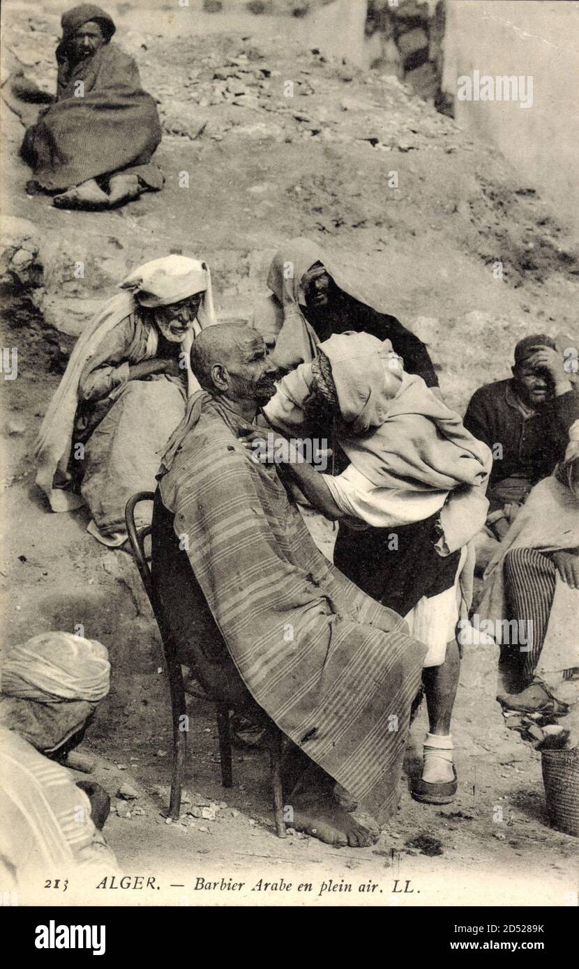 Alger, Barbier Arabe en plein air, Freiluftrasur, Barbier | usage ...