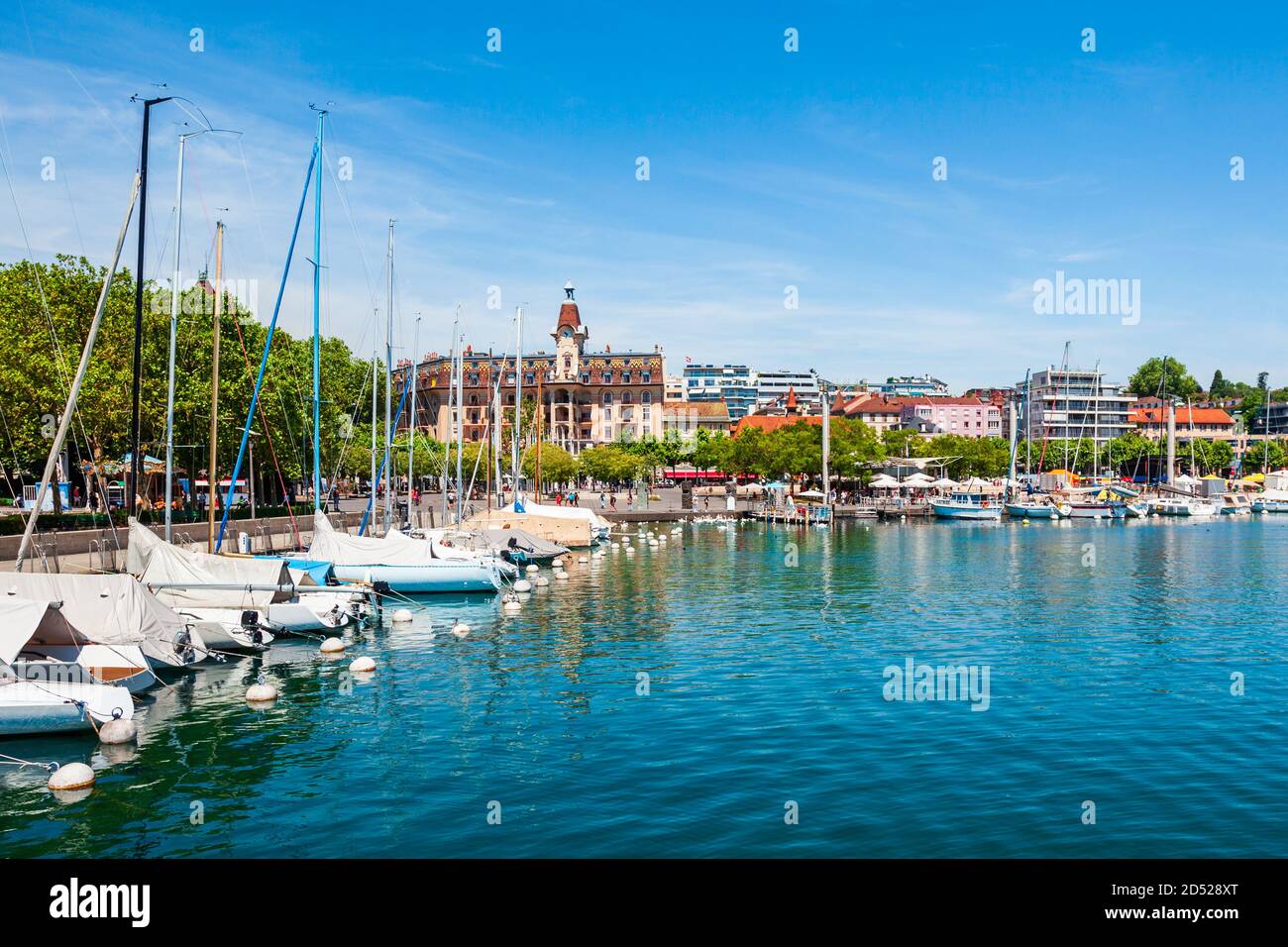 Yachts in Lausanne port. Losanna is capital city and biggest town of ...