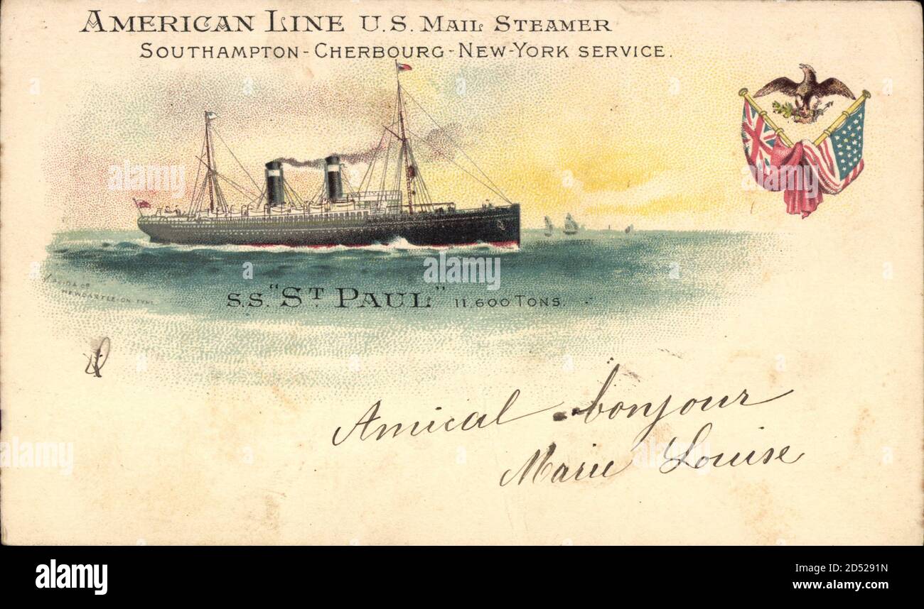 American Line, U.S. Mail Steamer, S.S. St. Paul, Dampfer | usage ...