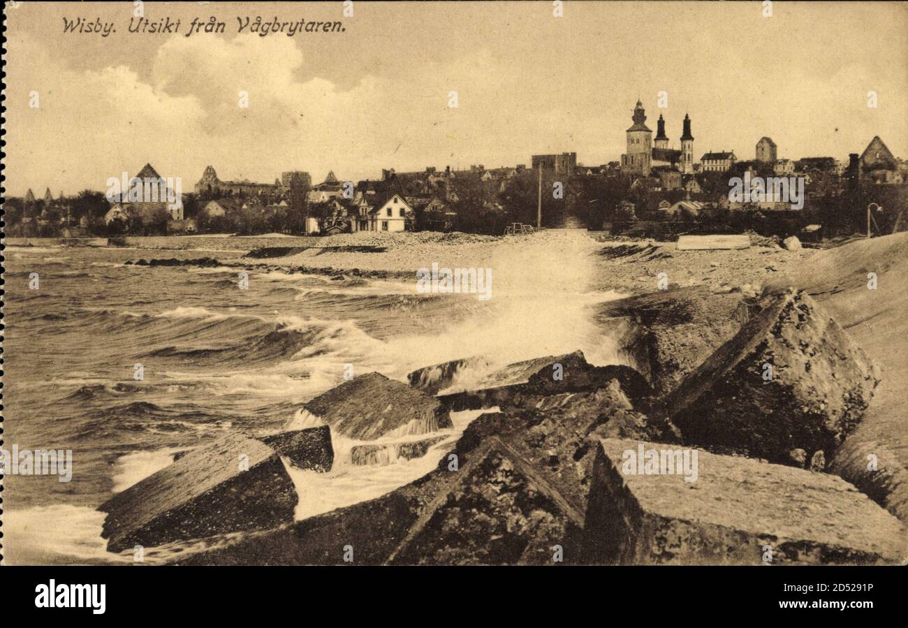 Wisby Schweden, Aussicht vom Vaagbruyturm, Felsen in der Gischt | usage ...