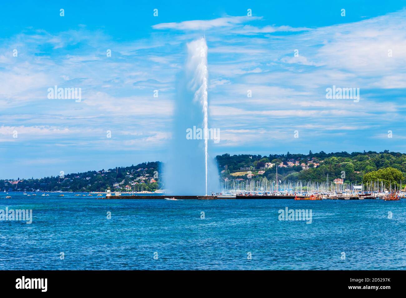 The Jet d'Eau or Water Jet is a large fountain in Geneva city in ...