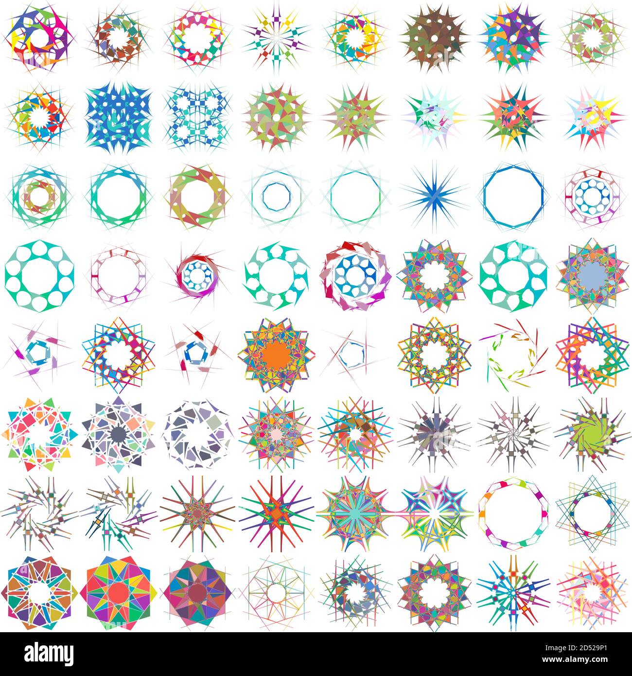 Crystal-like mandala, motif design element set. Abstract design element ...