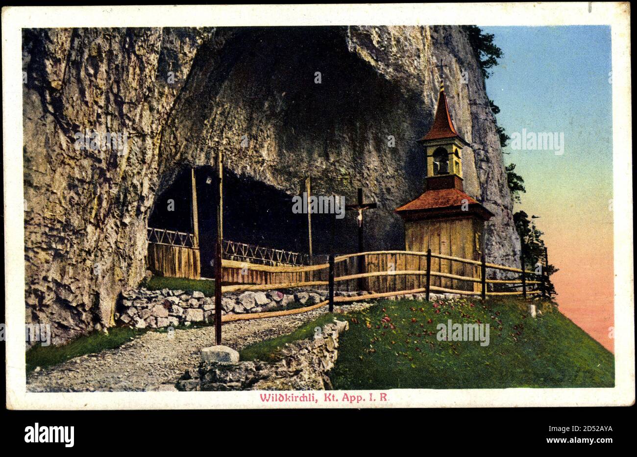 Wildkirchli Kt. Appenzell Innerrhoden, Kirchturm am Berg, Aescher ...