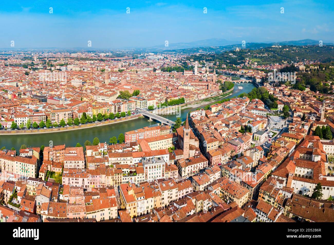 Verona city and Adige river aerial panoramic view in Veneto region in ...