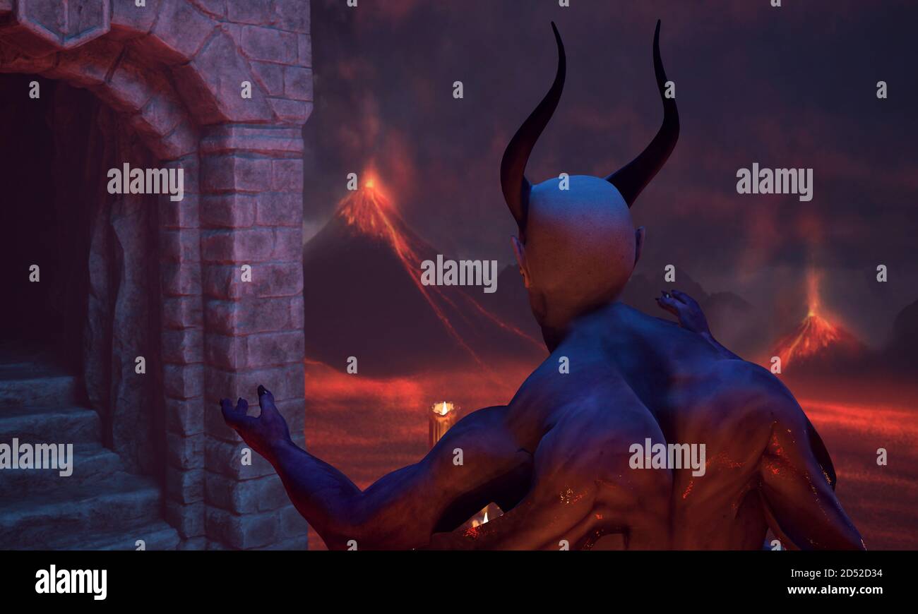 Fallen angel satan in hell - 3d rendering Stock Photo - Alamy