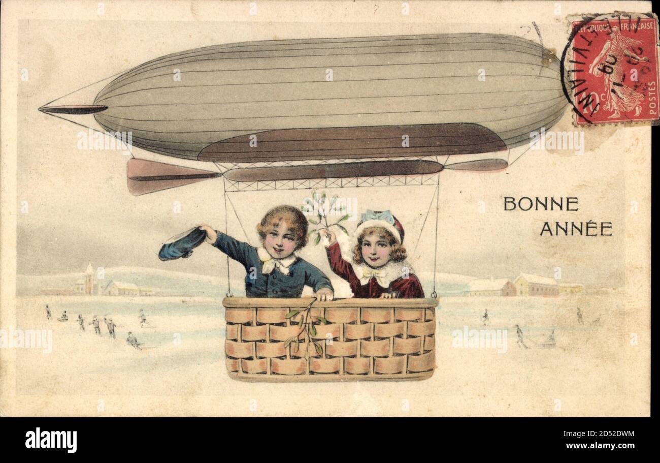 Glückwunsch Neujahr, Bonne Année, Zeppelin, Kinder, Mistelzweig | usage ...