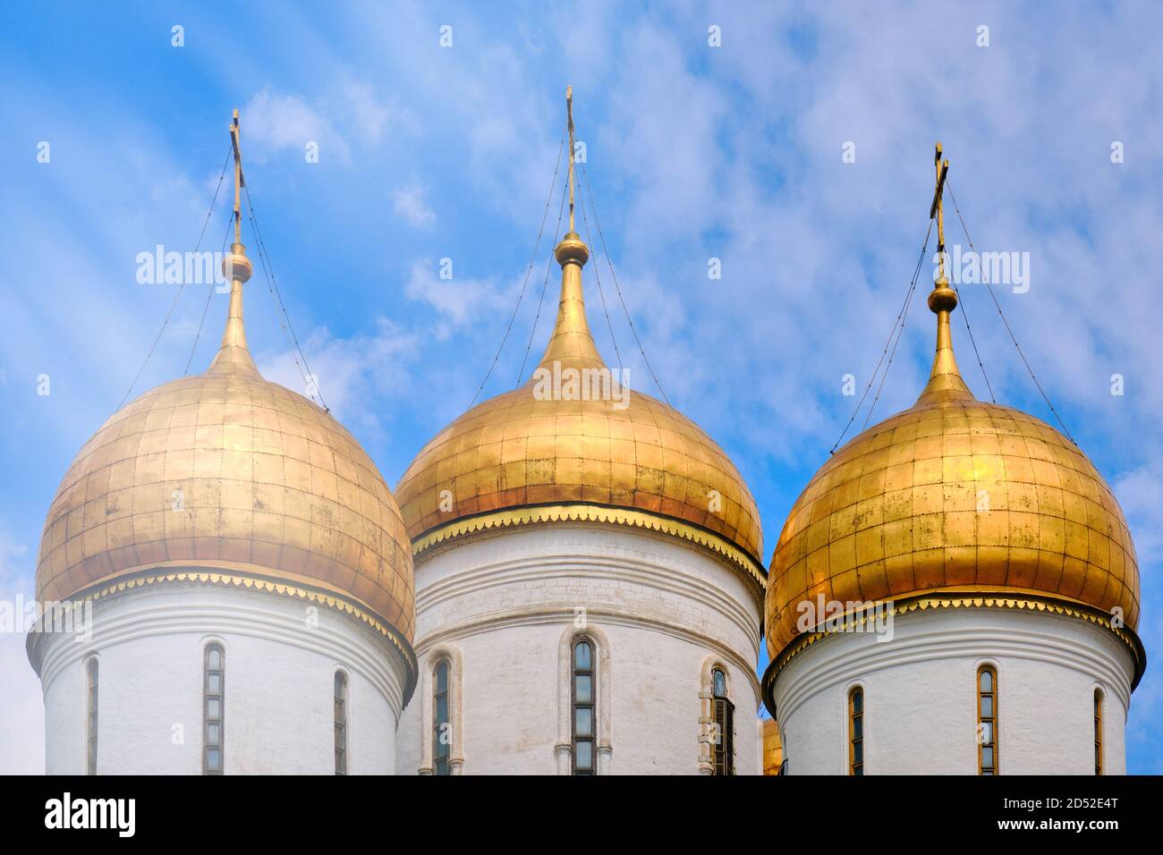 Domes of the Assumption Cathedral on a sunny sky background - Kremlin ...