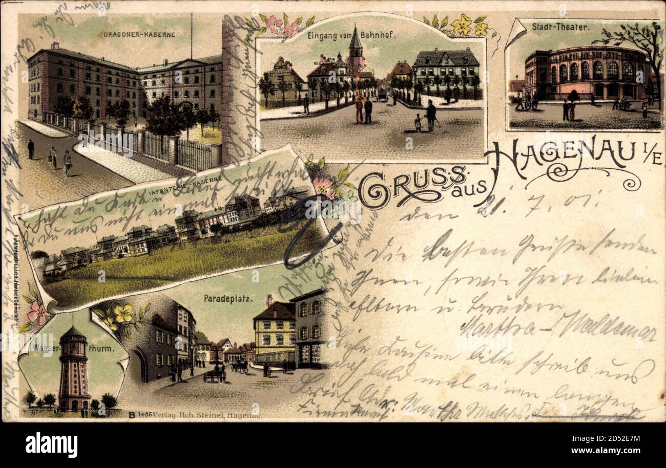 Hagenau Haguenau Elsaß Bas Rhin, Dragoner Kaserne, Bahnhof, Wasserturm ...