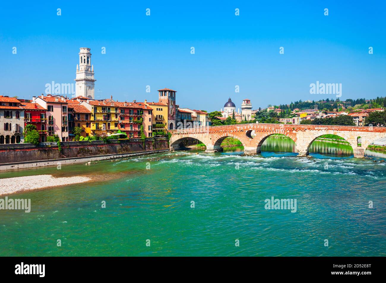 Ponte Pietra bridge is a Roman arch stone bridge crossing the Adige ...