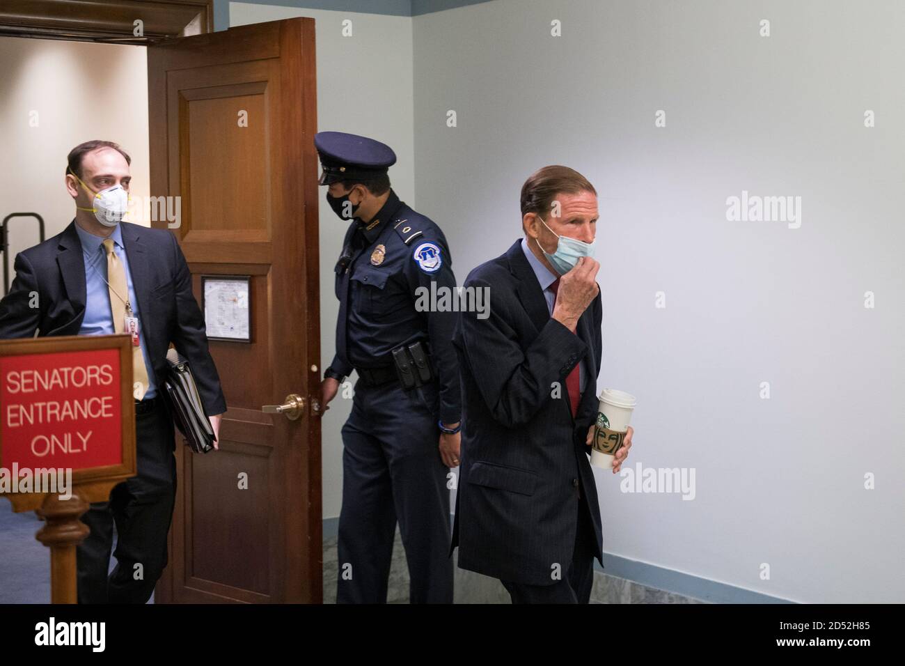 US Senator Richard Blumenthal, D-CT, leaves the hearing room for a ...