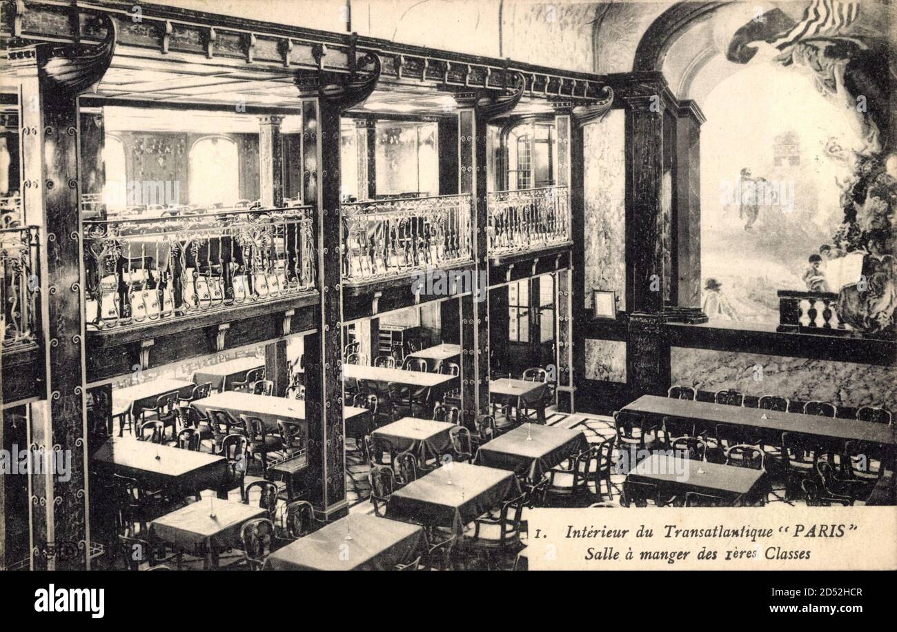 Paquebot Paris, CGT French Line, Salle à manger, 1eres Classes | usage ...
