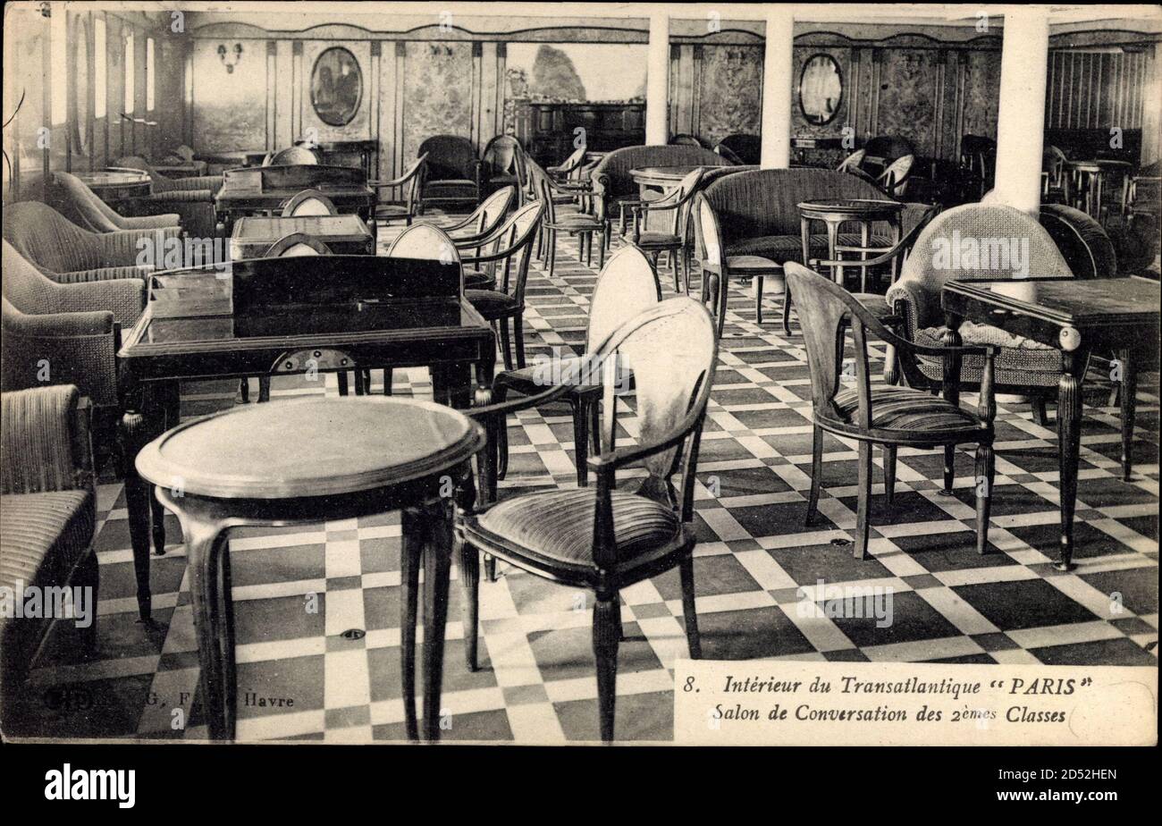 Paquebot Paris, CGT French Line, Salon de Conversation, 2emes Classes ...
