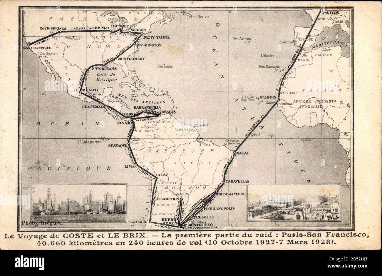 Landkarten Voyage de Coste et le Brix, Paris à San Francisco, 1927 ...