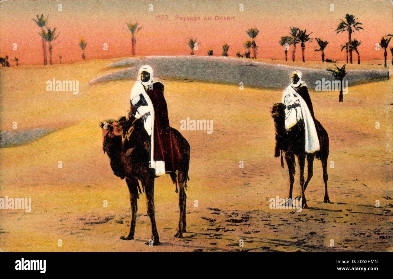 Paysage au Desert, Zwei Nomaden auf Kamelen in der Wüste | usage worldwide Stock Photo - Alamy