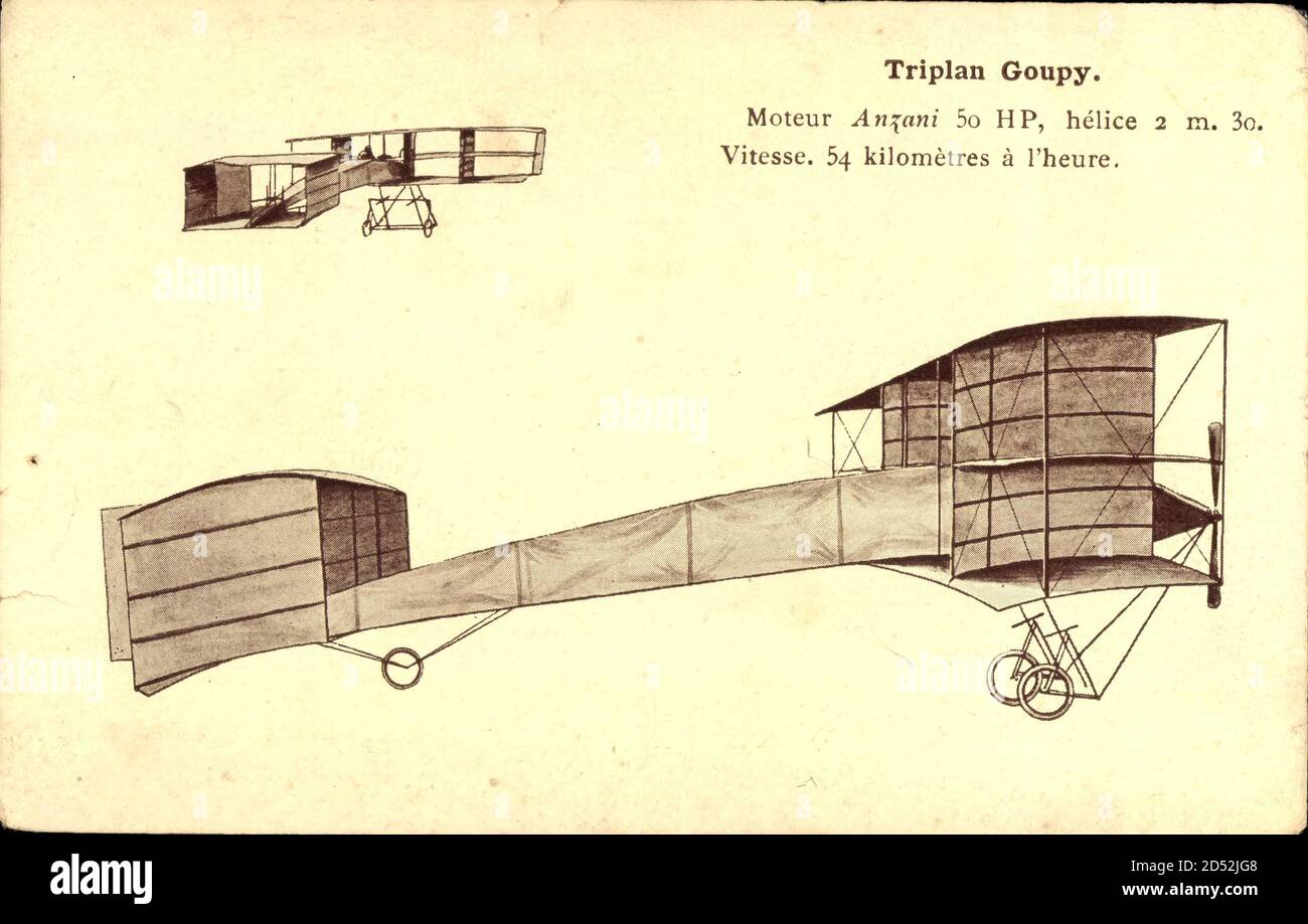 Triplan Goupy, Moteur Anzani 50 HP, Aéroplane | usage worldwide Stock ...