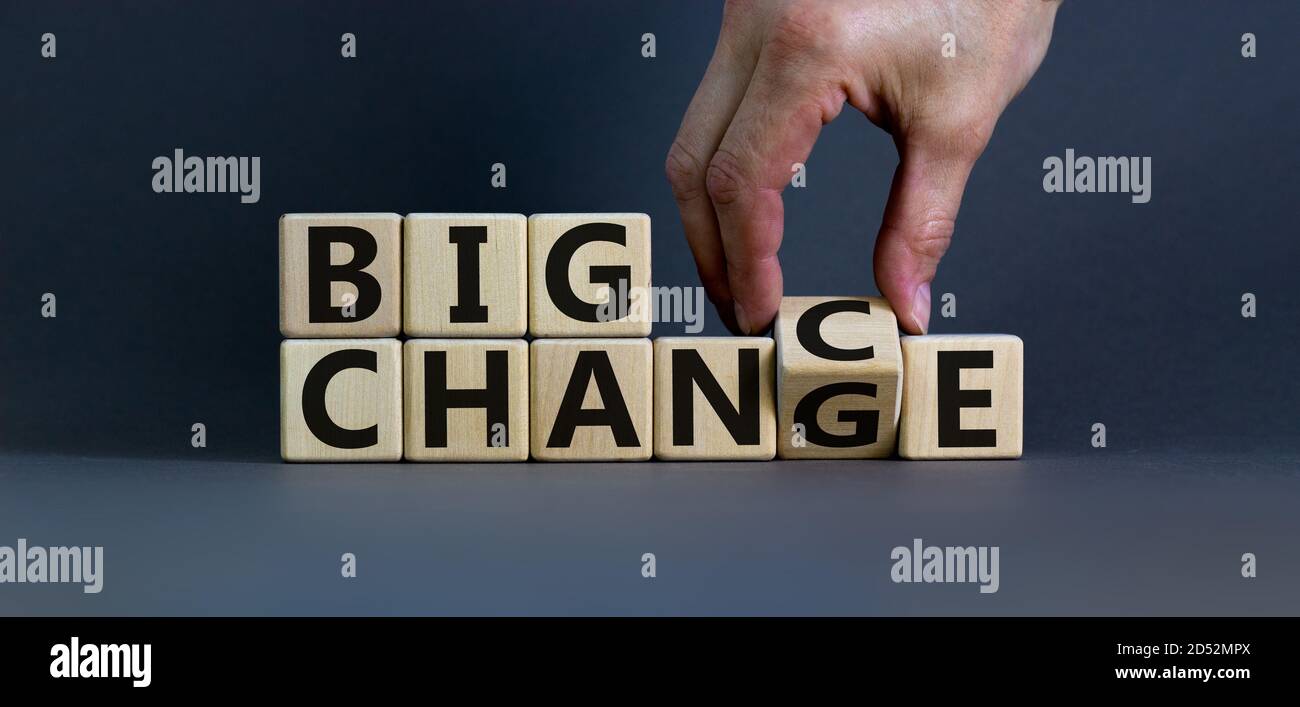 Hand flips a cube and changes the words 'big change' to 'big chance ...