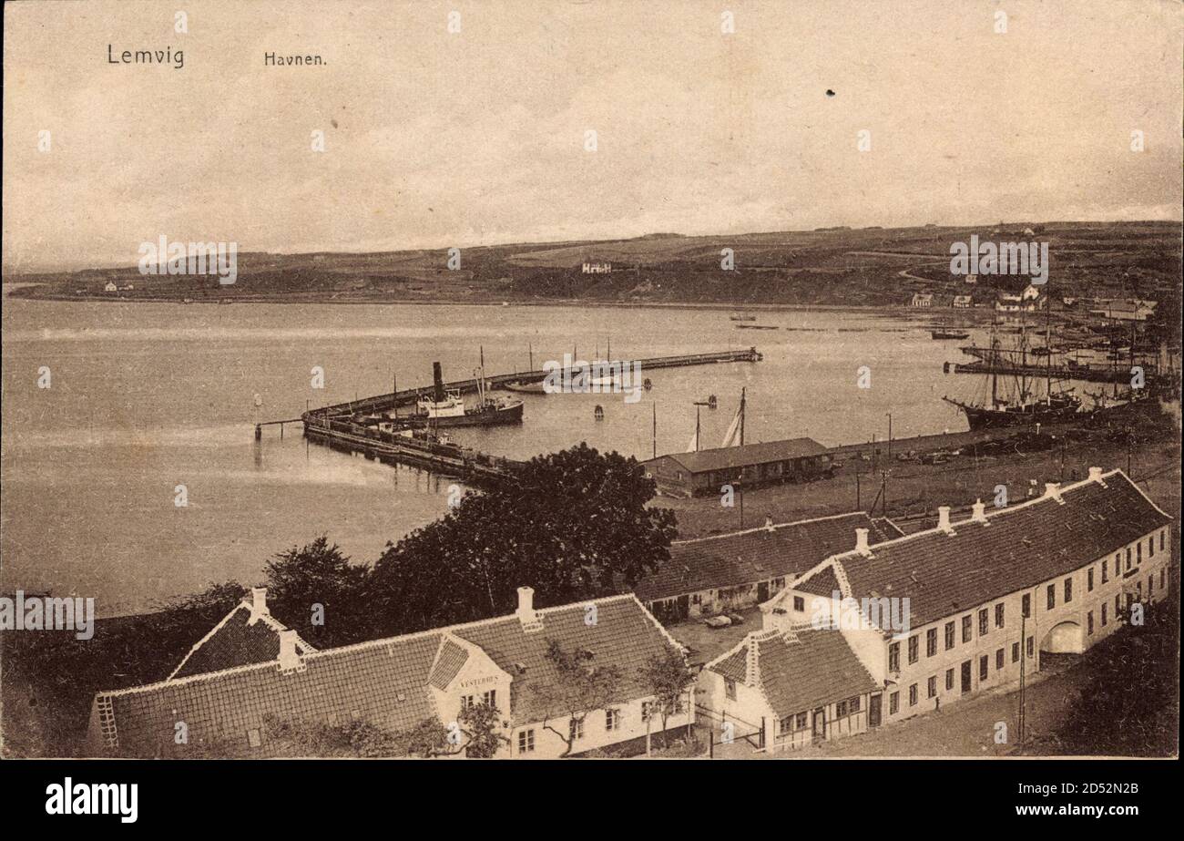 Lemvig Dänemark, Havnen, Hafenbecken, Dampfschiff, Häuser, Felder ...
