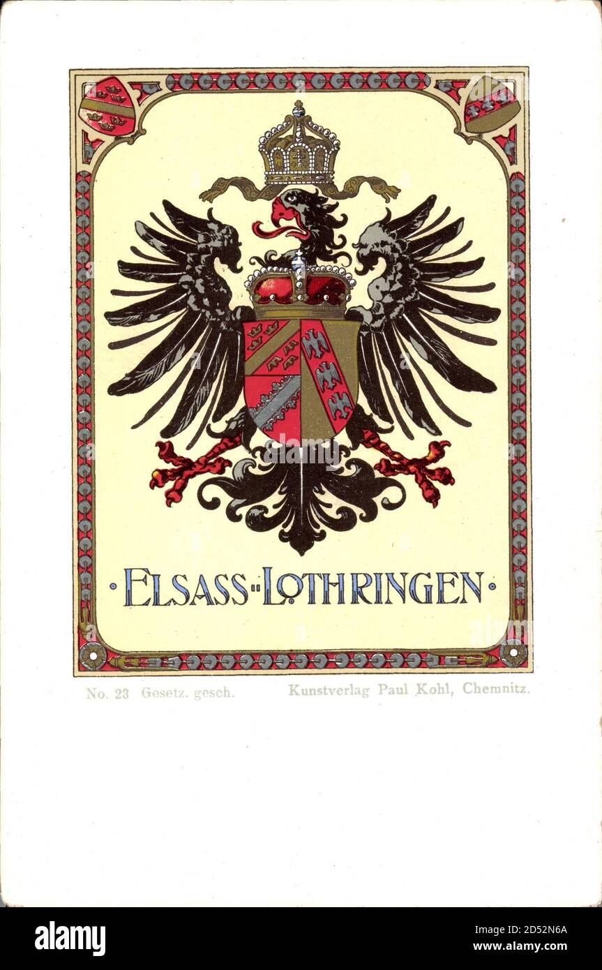 Wappen Elsaß Lothringen, Adler, Krone, Verlag Paul Kohl | usage ...
