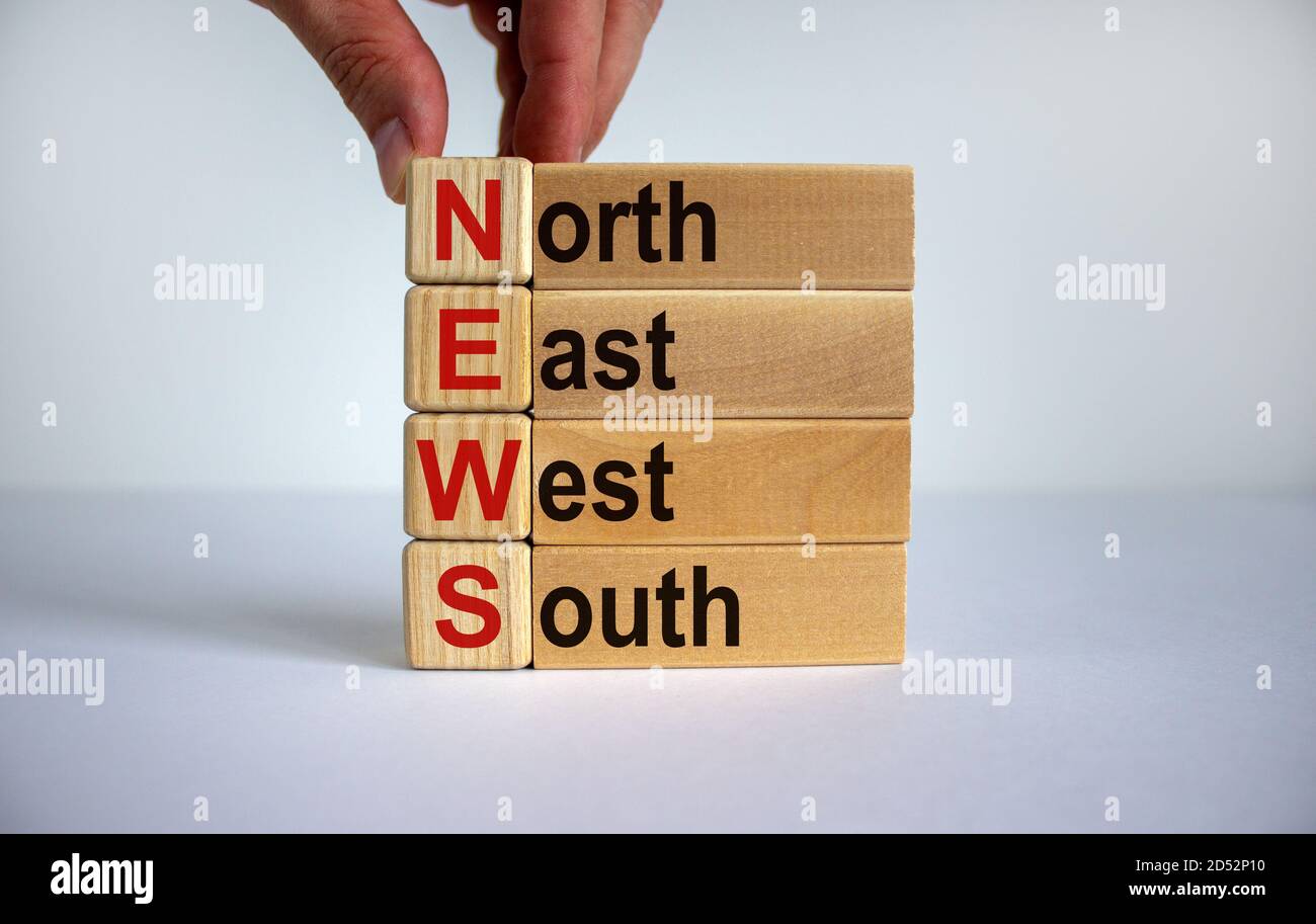 Concept words 'news, north, east, west, south' on wooden cubes and ...