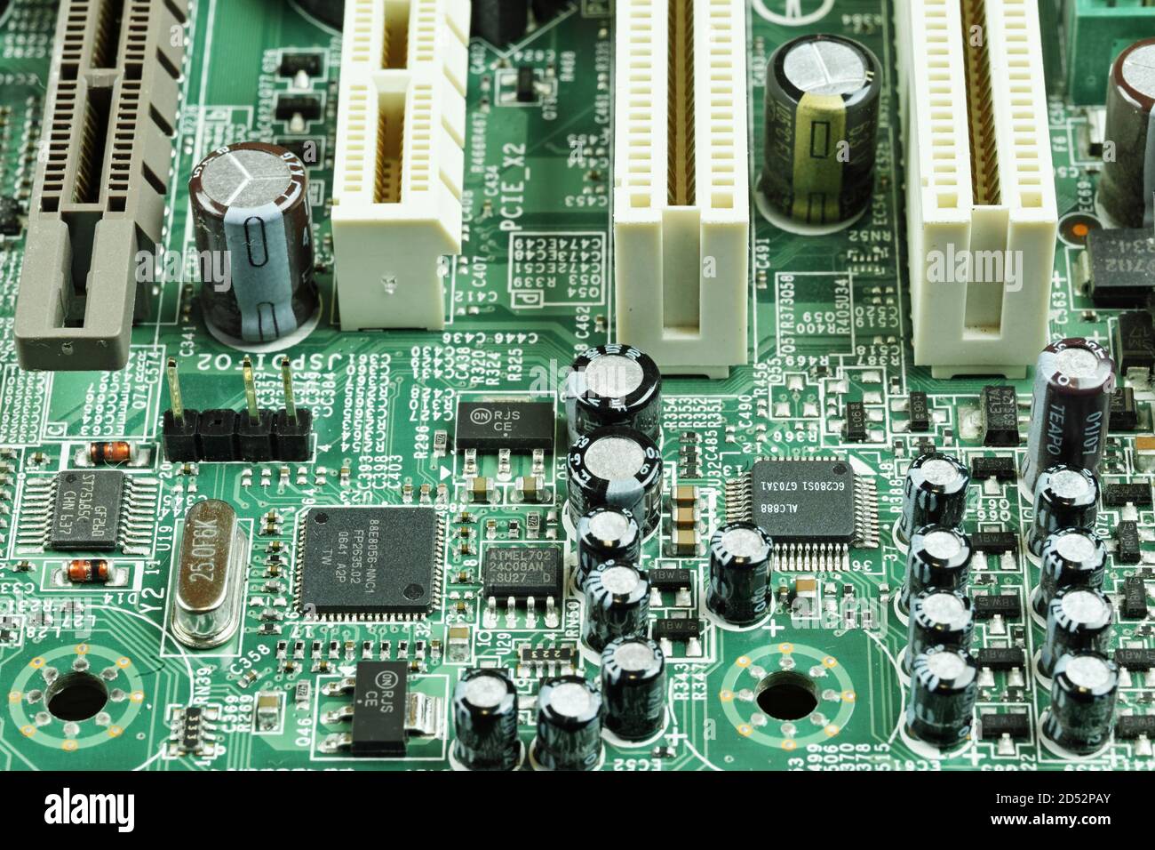 some components of electronic circuits in a computer motherboard Stock ...
