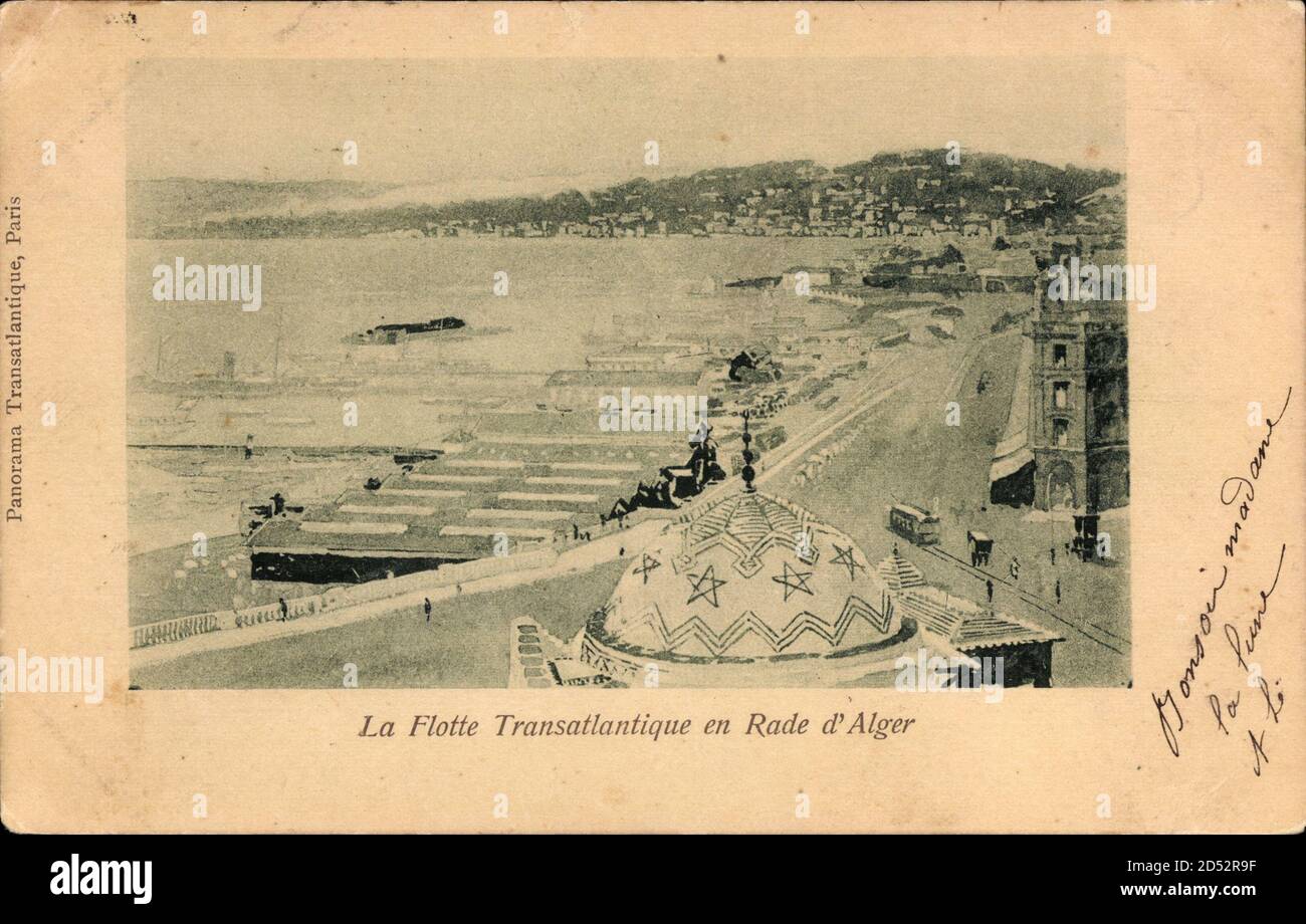 Alger Algerien, La Flotte Transatlantique en Rade d'Alger, Hafen, Häuser | usage worldwide Stock ...