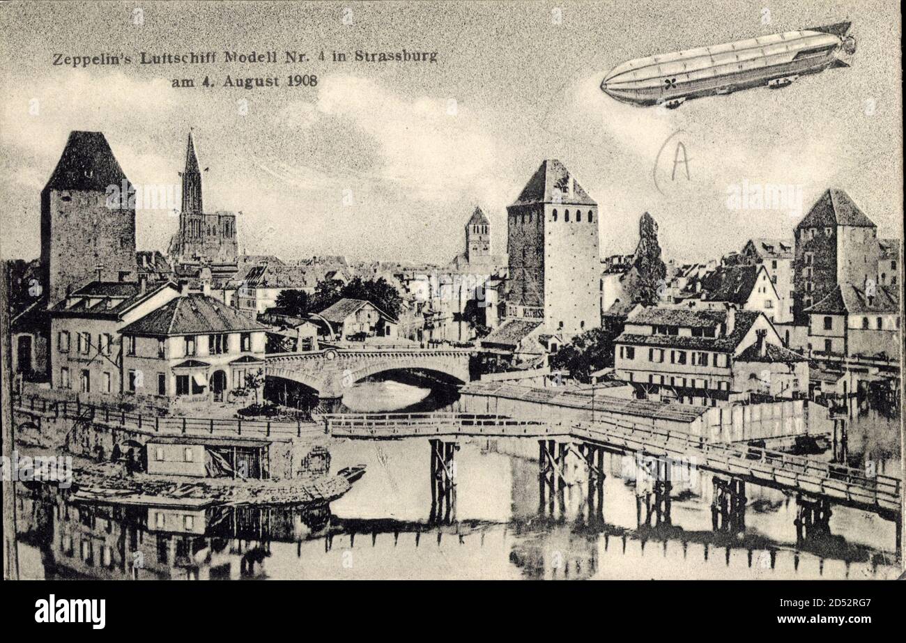 Straßburg Elsaß Bas Rhin, Zeppelin's Luftschiff No 4, Strassburg, 4 Aug ...