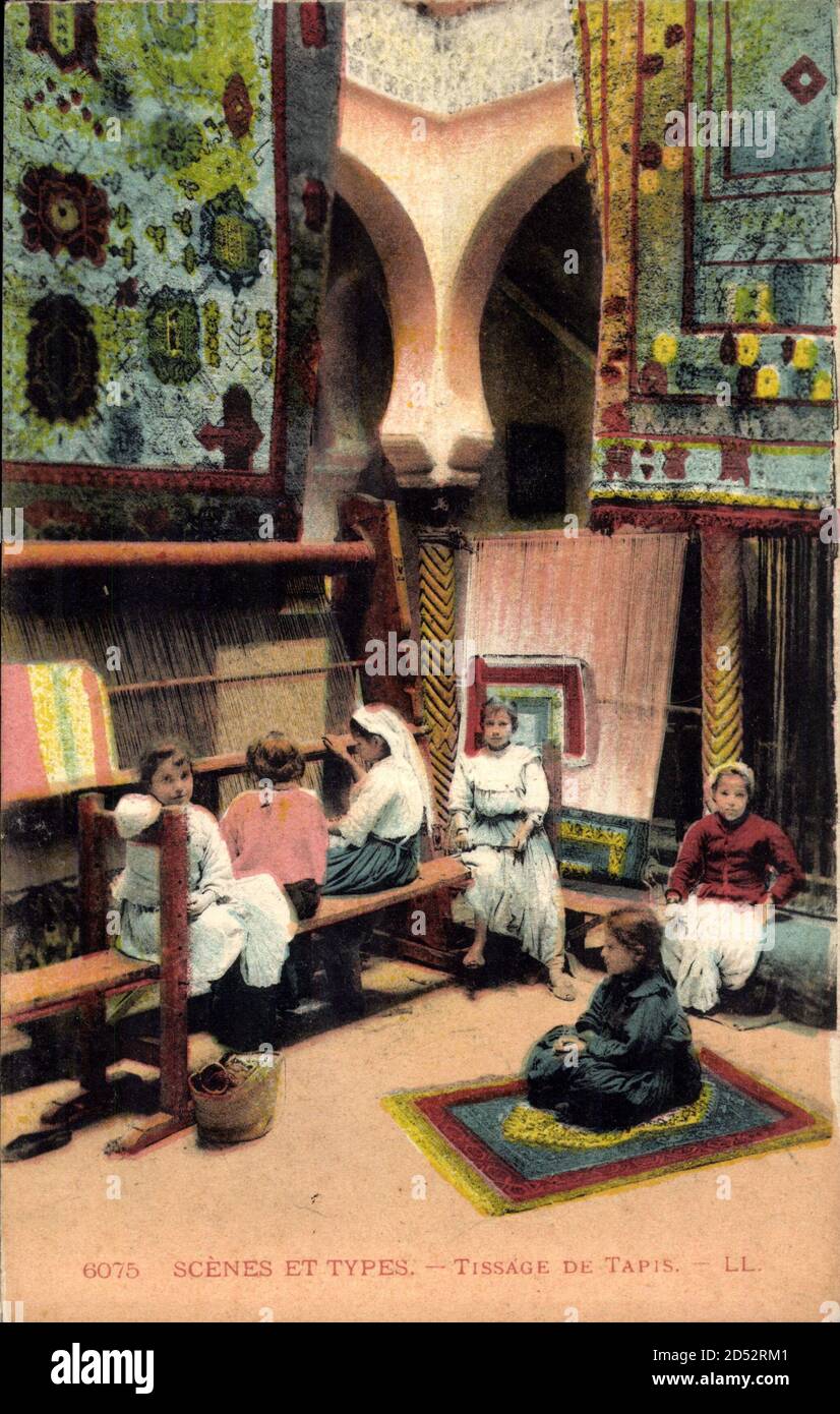 Scènes et Types, Tissage de Tapis, Teppichweber, Arabische Typen ...