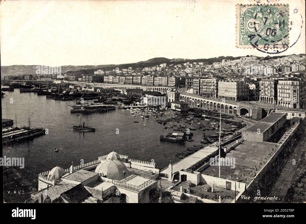 Alger Algerien, Vue generale, Hafen, Dampfschiffe, Häuser, Kuppeldach | usage worldwide Stock ...