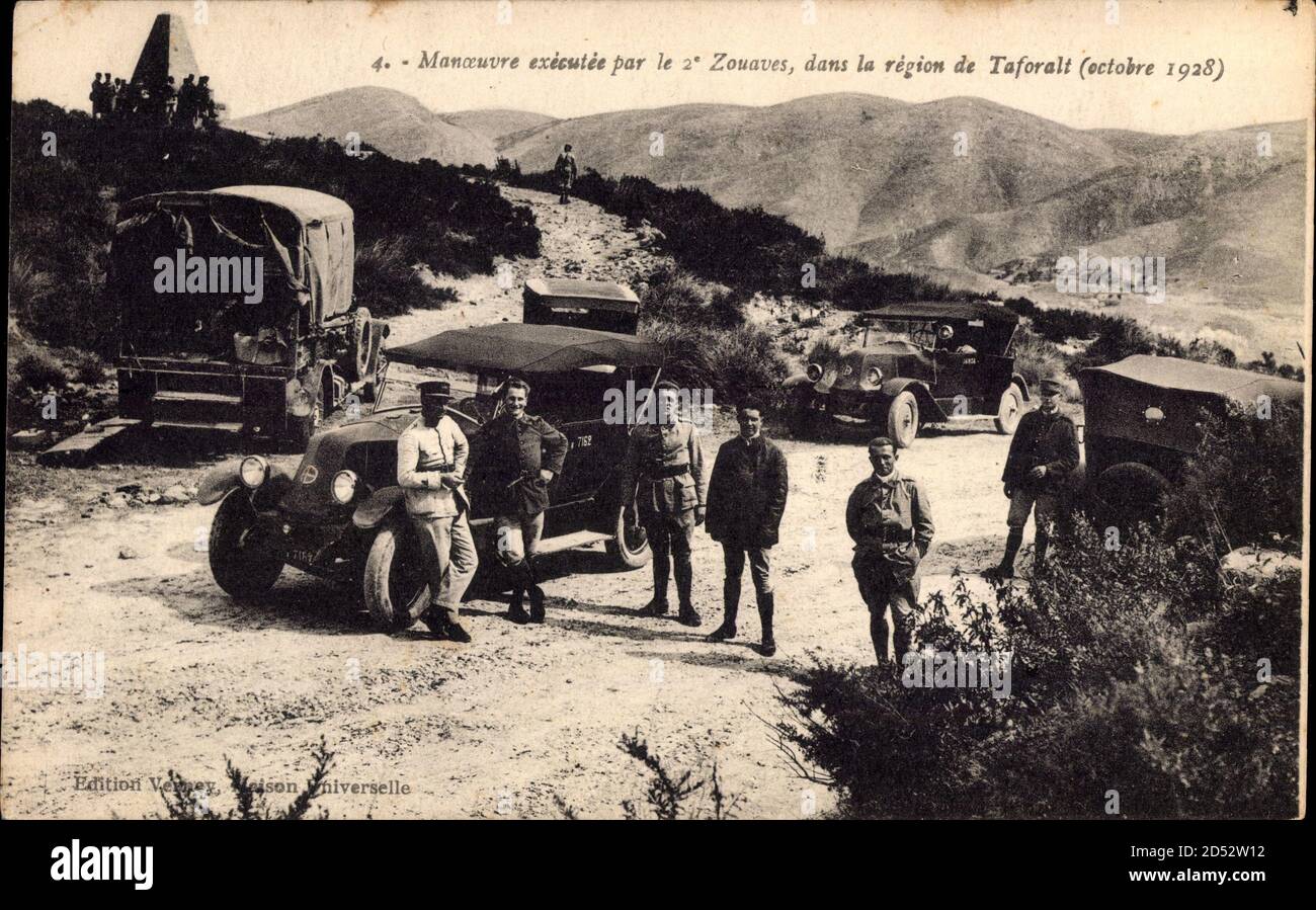 Marokko, Manoeuvre exécutée par le 2e Zouaves, Région de Taforalt, Oct ...