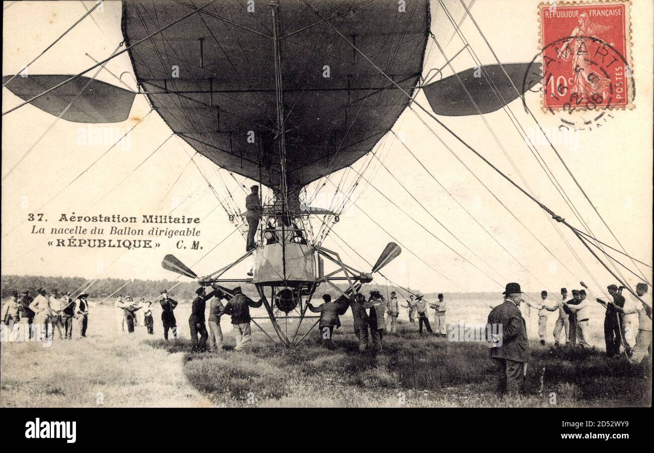 Aérostation Militaire, La nacelle du Ballon dirigéable République ...