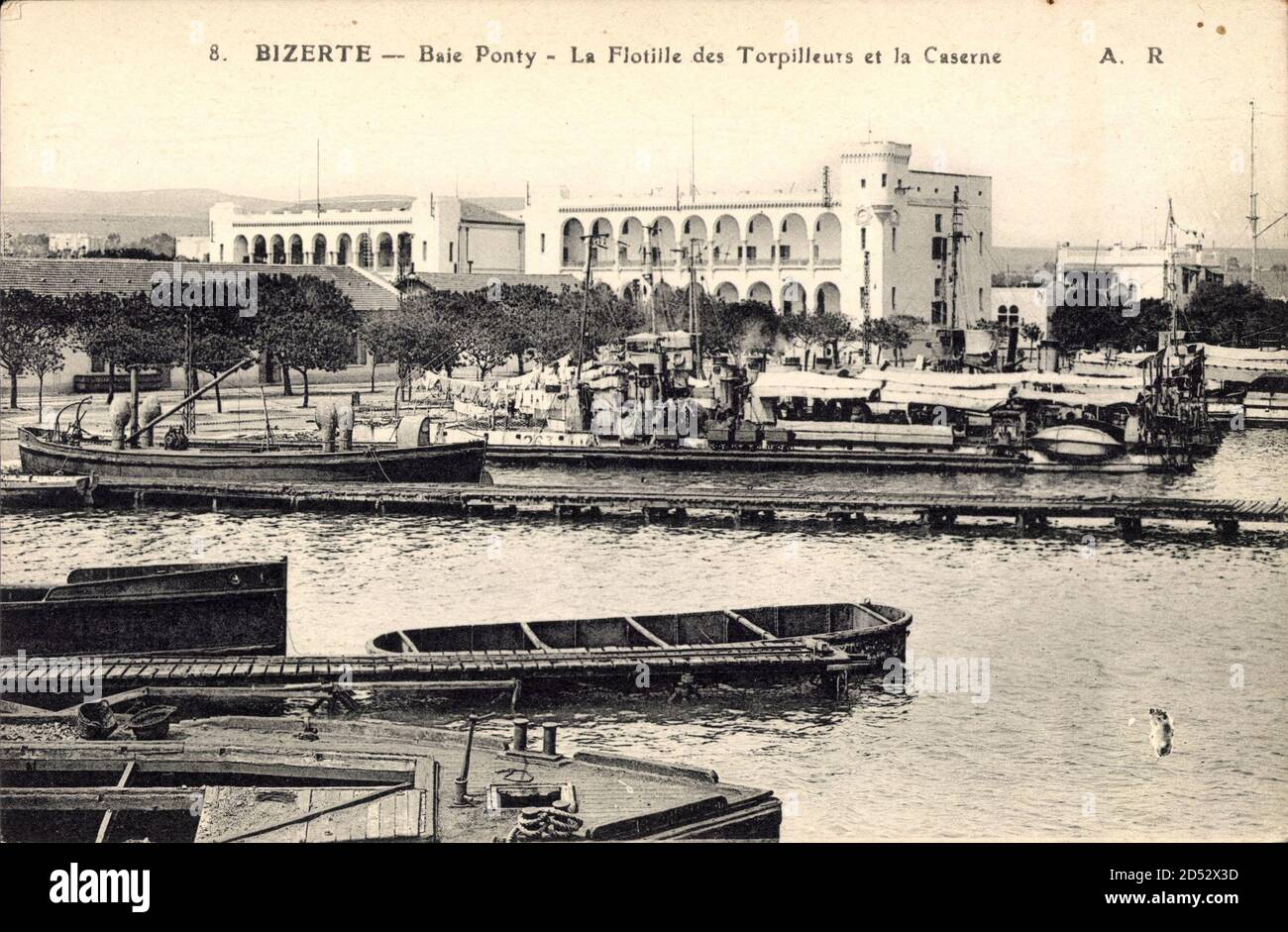 Bizerte Tunesien, Baie Ponty, La Flotille des Torpilleurs et la Caserne ...