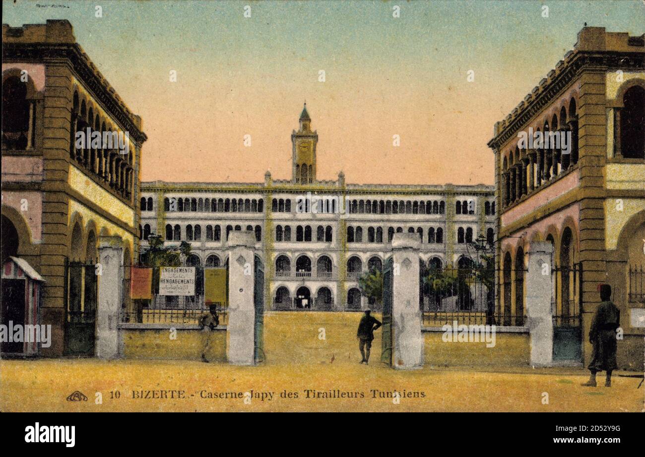 Bizerta Tunesien, Kaserne Japy, Eingang, Soldaten, Gebäude, Turm ...