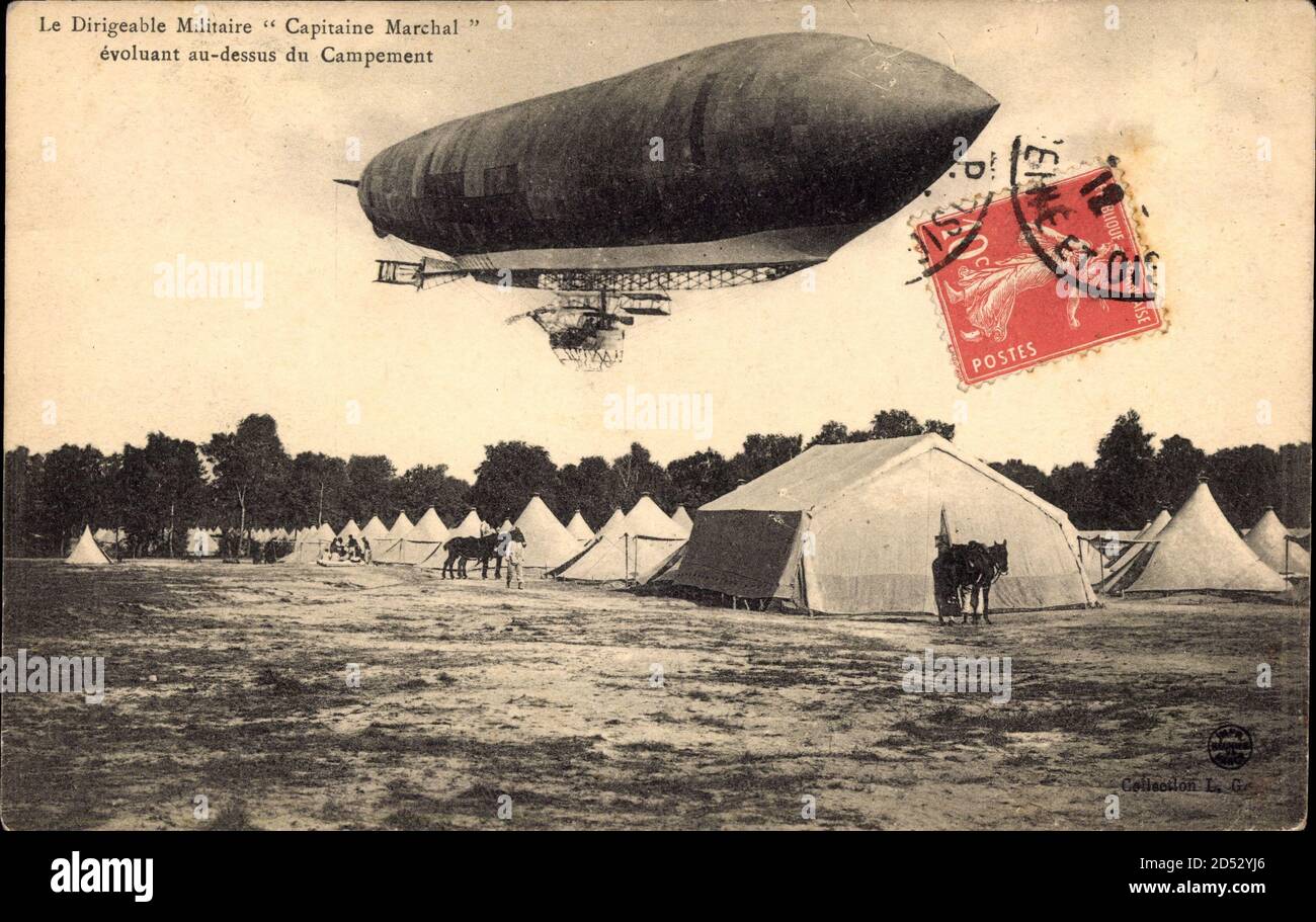 Dirigéable Militaire, Capitaine Marchal, Évoluant au dessu du Campement ...