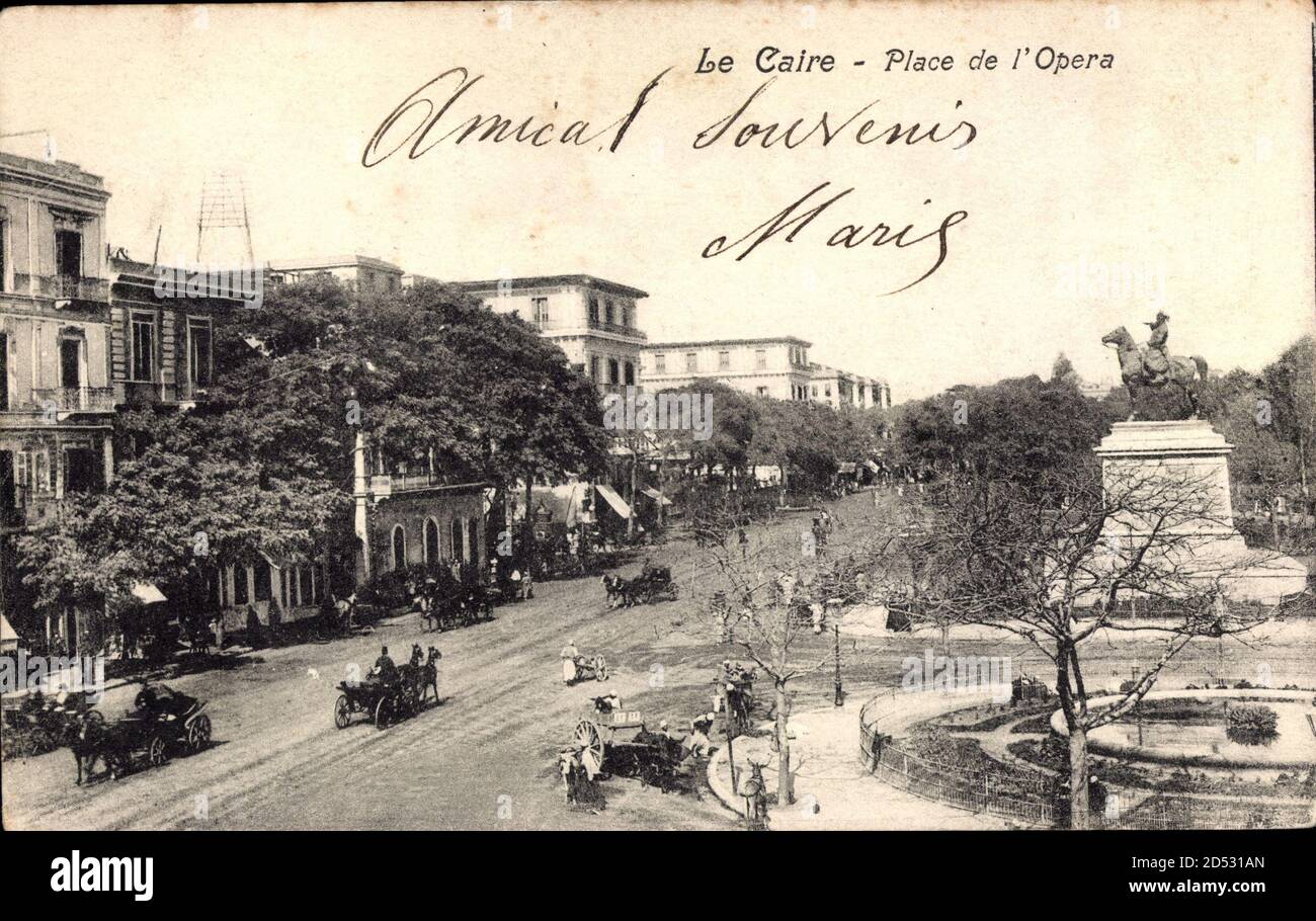 Cairo Kairo Ägypten, Place de l'Opera, Reiterstandbild, Kutschen ...