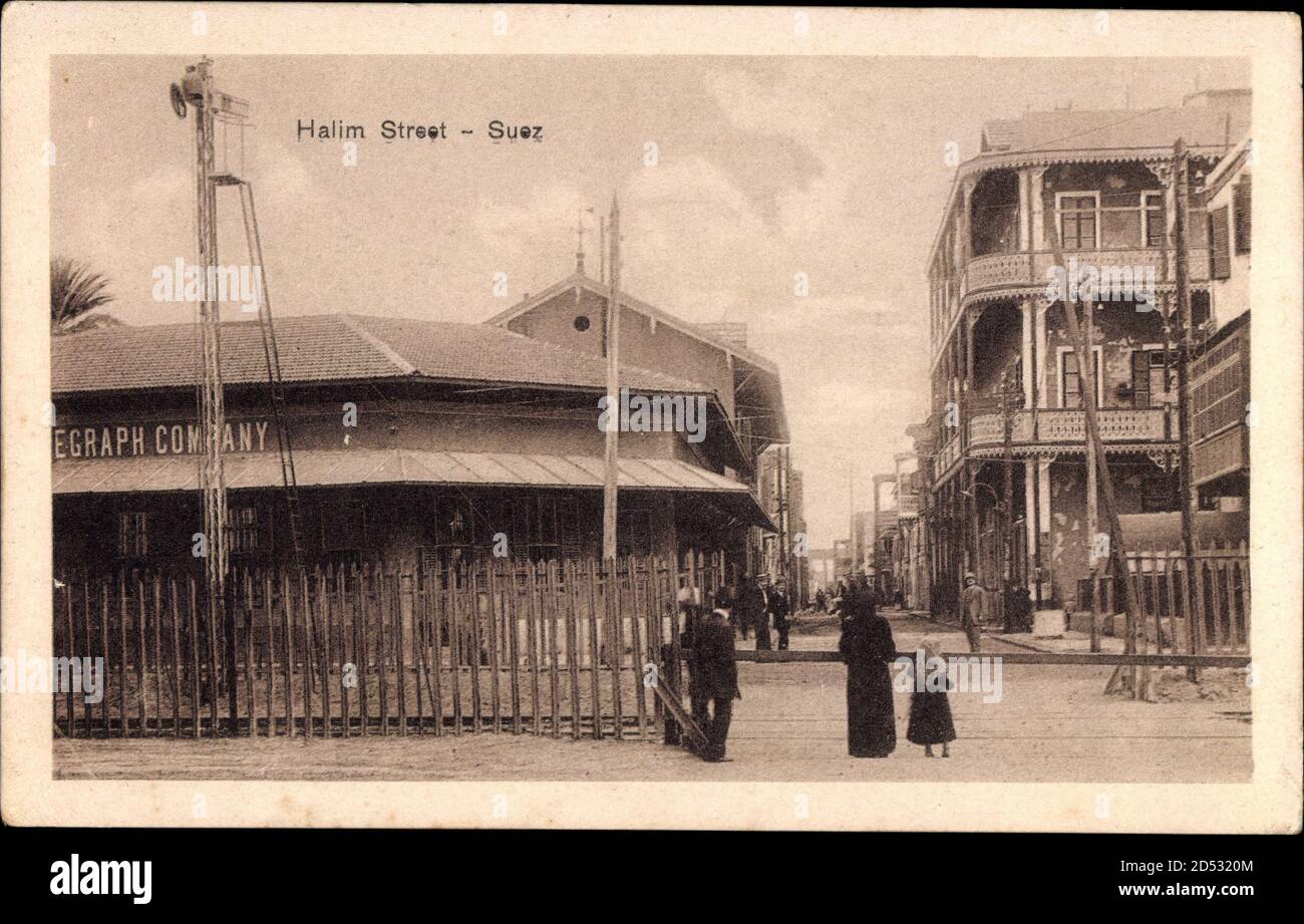 Suez Ägypten, Halim Street, Straßenpartie, Passanten, Telegraph Company ...