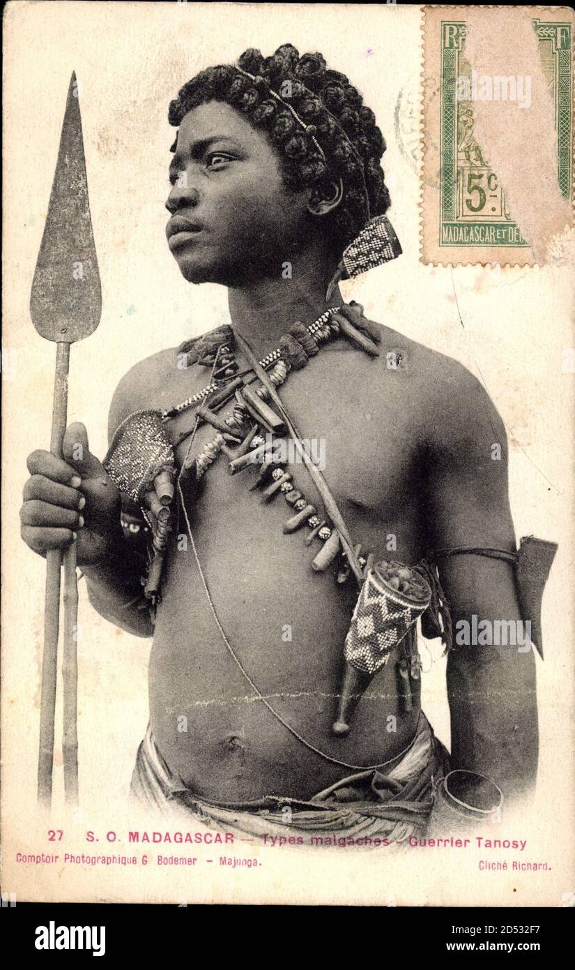 Madagaskar Afrika, Types malgaches, Guerrier Tanosy, Afrikanischer ...