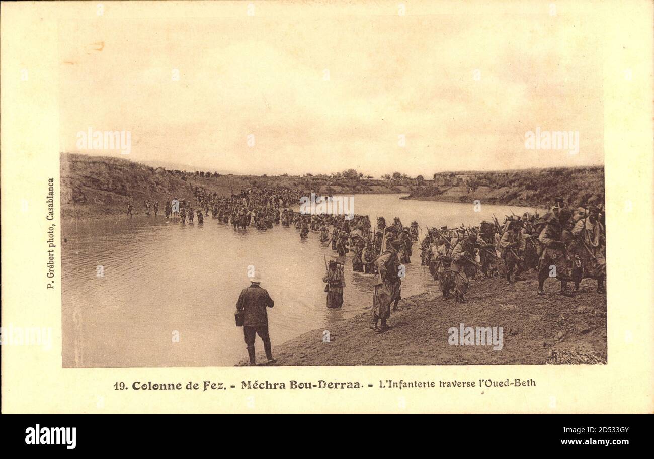 Fès Fez Marokko, Colonne de Fez, Méchra Bou Derraa, Infanterie, Oued ...