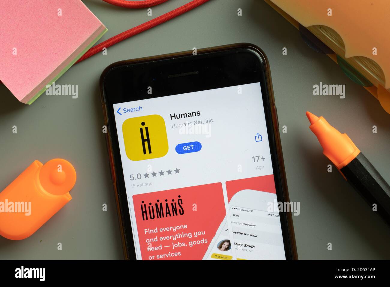 New York, USA - 29 September 2020: Humans mobile app logo on phone ...