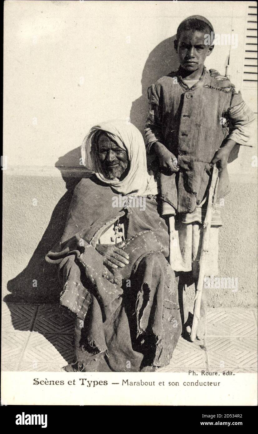 Scenes et Types, Marabout et son conducteur, alter Mann, Kind, Maghreb ...