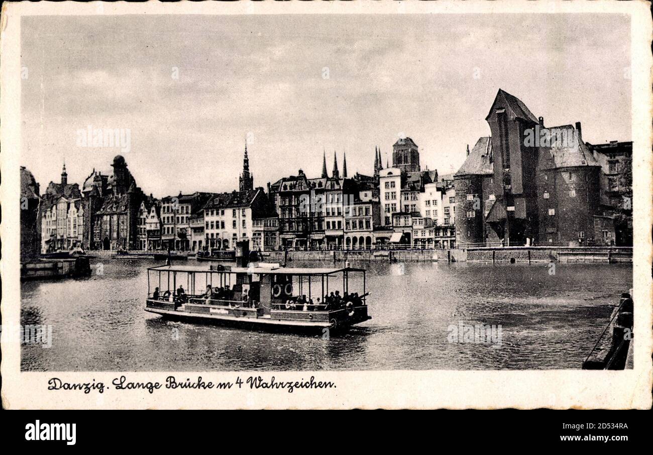 Gda?sk Danzig, Lange Brücke mit 4 Wahrzeichen, Dampfschiff, Krantor ...