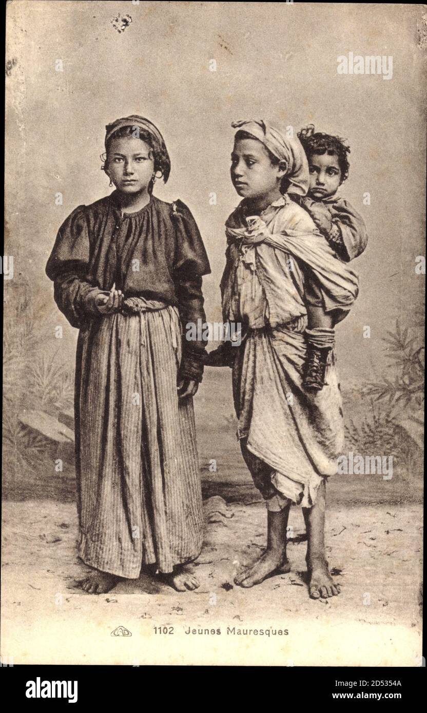 Jeunes Mauresques, Portrait von drei kleinen Kindern, Maghreb | usage ...
