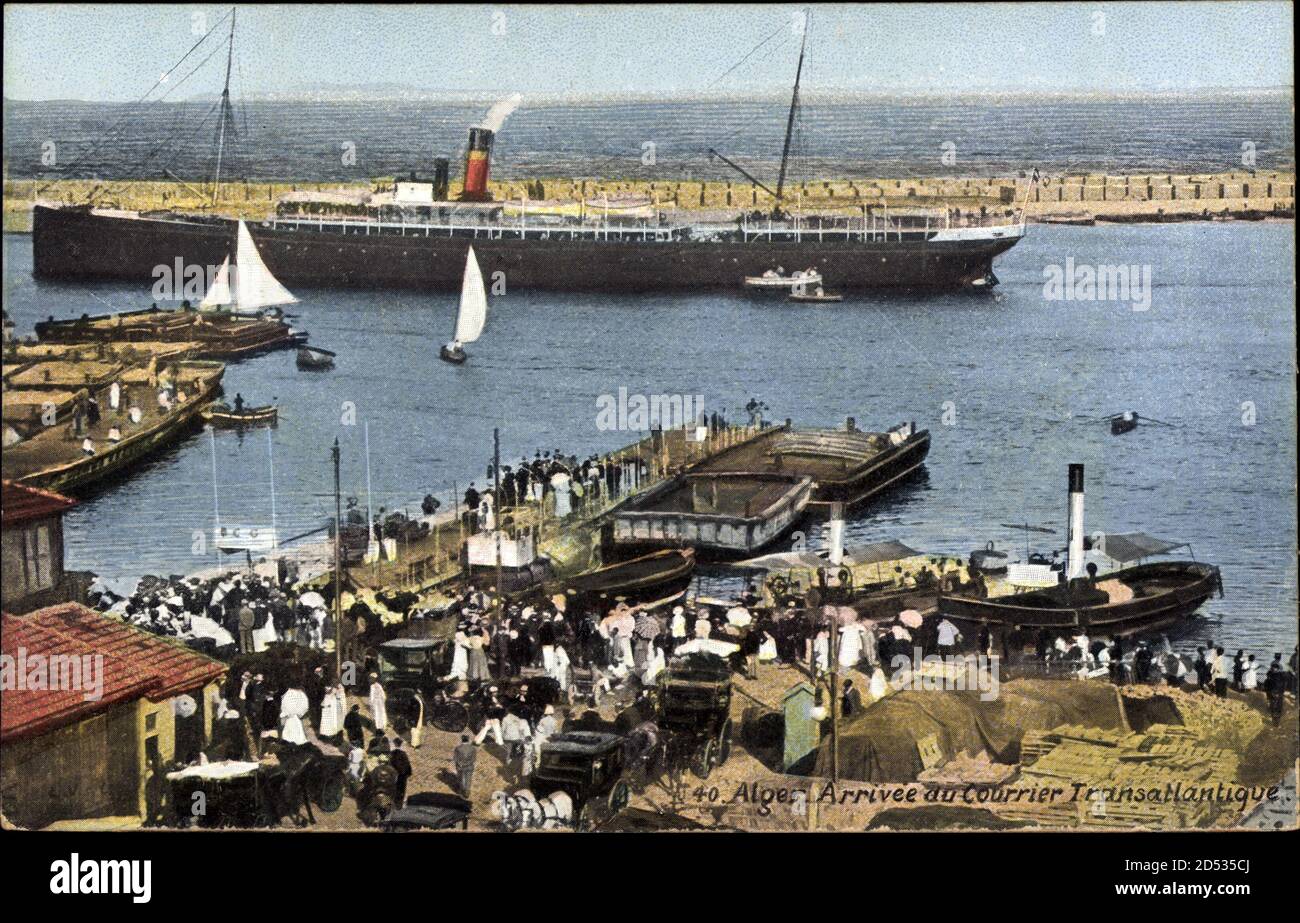 Algier Alger Algerien, Arrivee du Courrier Transatlantique, Dampfschiff,Hafen | usage worldwide ...