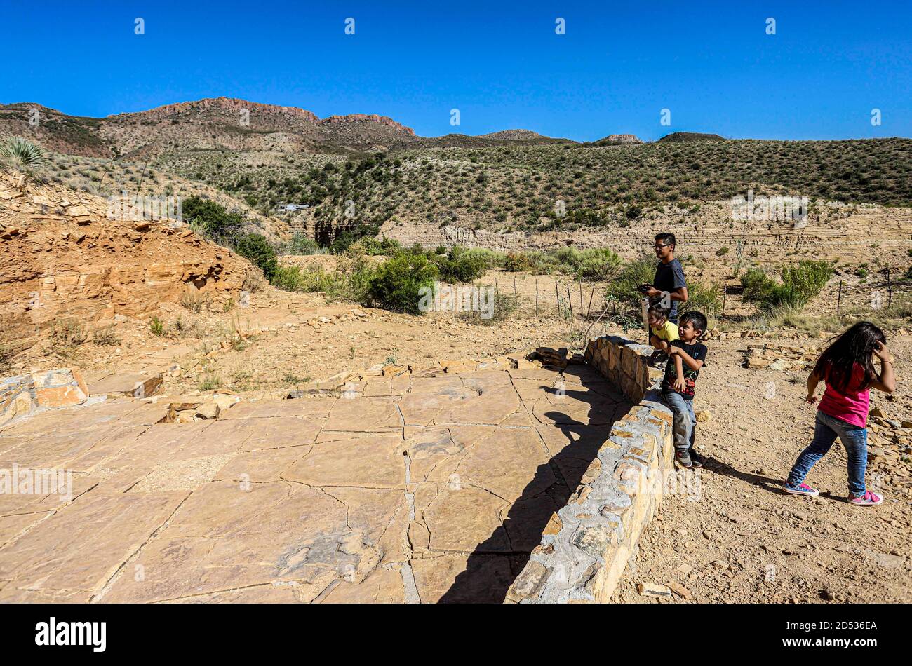 Footprint of a hadrosaur 'duckbill', a fossilized dinosaur on flagstone ...
