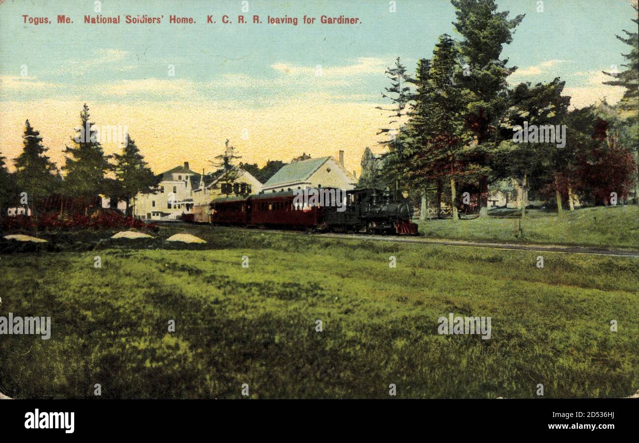 Togus Maine USA, National Soldiers Home, K.C.R.R. leaving for Gardiner ...