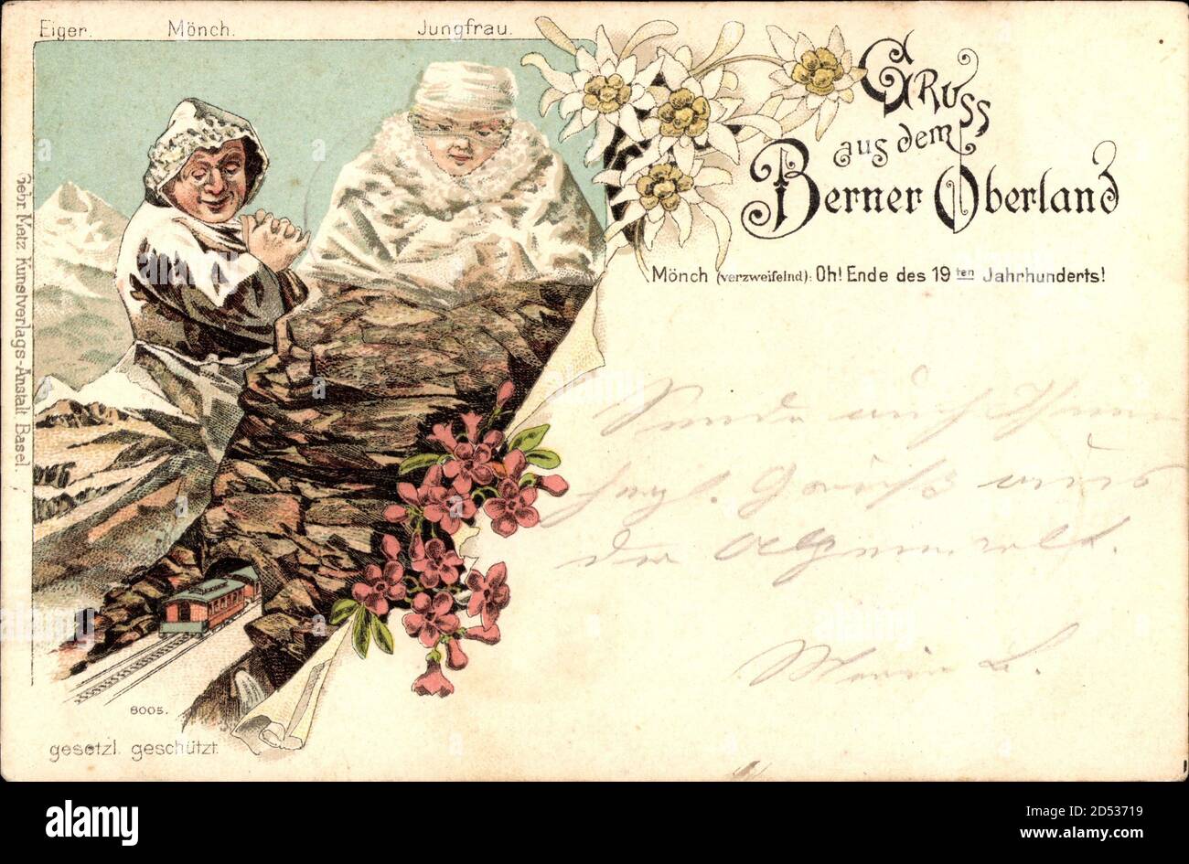 Gruß aus dem Berner Oberland, Mönch, Jungfrau, Eisenbahn, Berggesichter | usage worldwide Stock ...