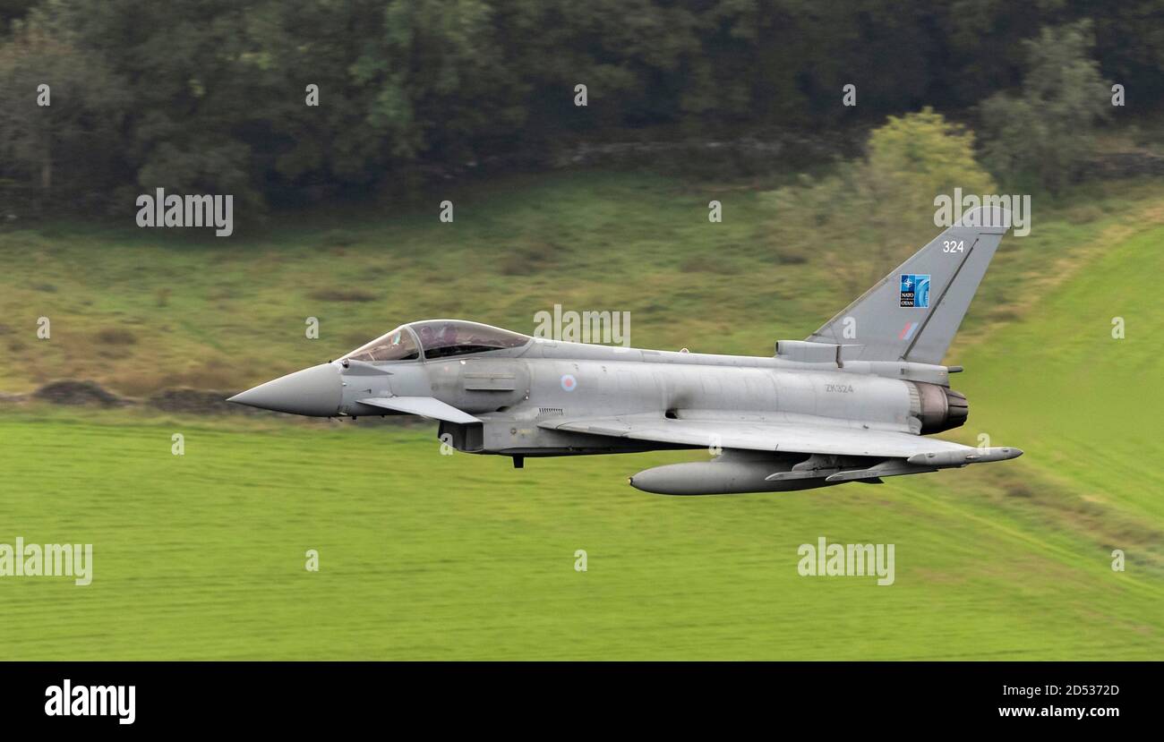 RAF Typhoon ZK324 from RAF Lossiemouth flying low level avove Thirlmere ...