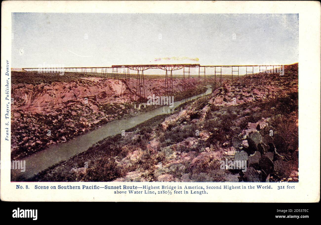 Scene on Southern Pacific, Sunset Route, Highest Bridge in America ...