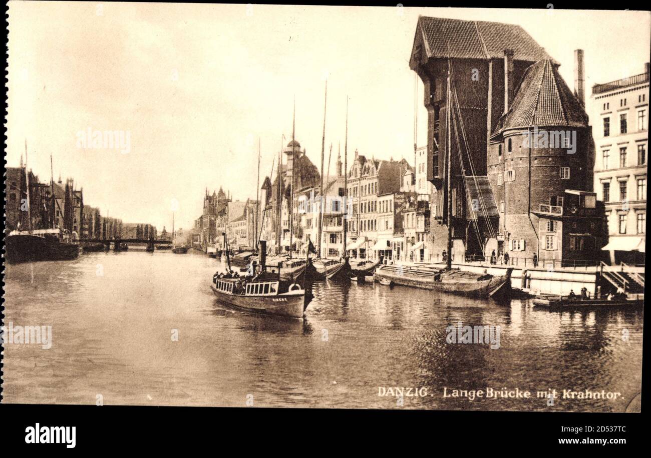 Gda?sk Danzig, Lange Brücke mit Krantor, Mottlau, Boote | usage ...