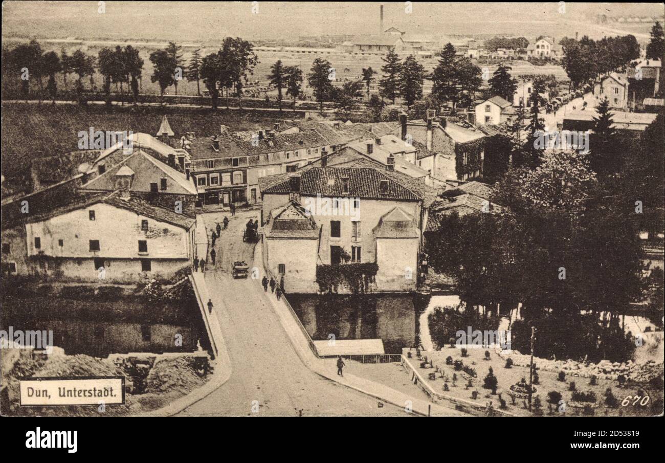 Dun sur Meuse, Unterstadt, Gebäude, Brücke, Gartenanlage | usage ...