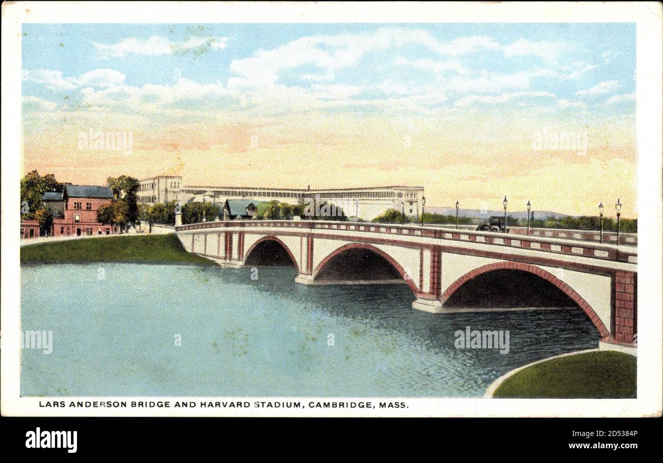 Cambridge Massachusetts USA, Lars Anderson Bridge and Harvard Stadium ...